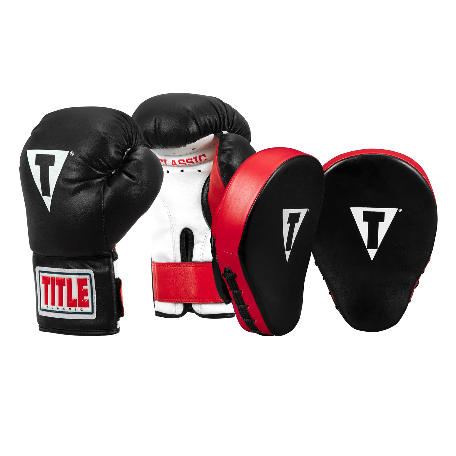 TITLE Classic Adult & Youth Boxing Gloves + Mitts Training Bundle